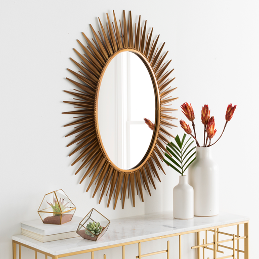 Gold Finish Spiky Oval Mirror by Livabliss - Seven Colonial