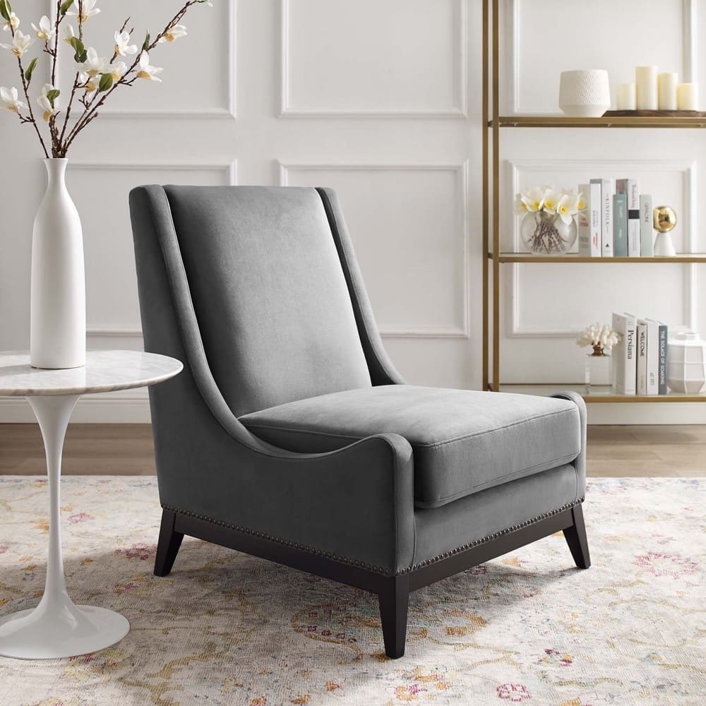 Confident Accent Upholstered Performance Velvet Lounge Chair in Gray by Modway