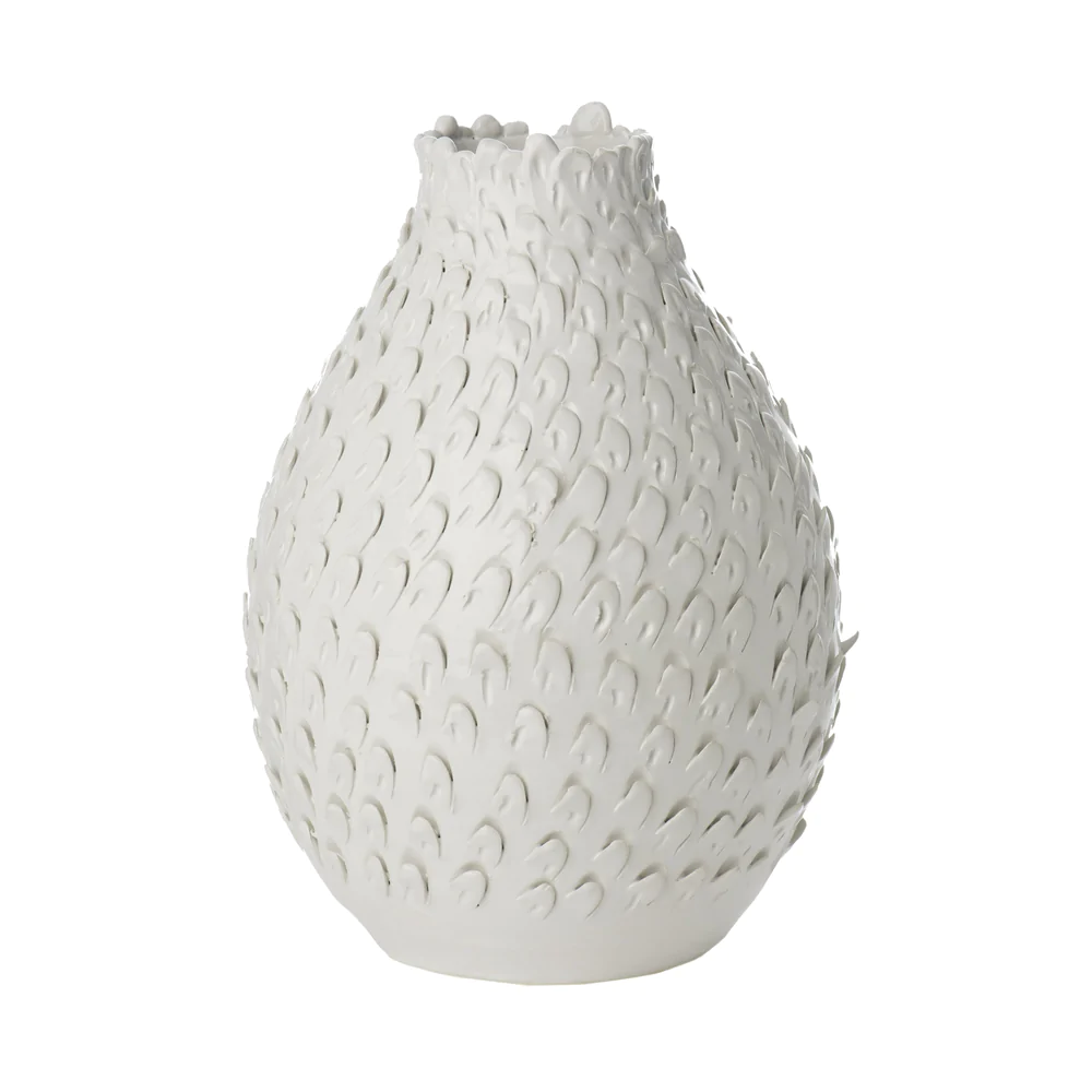 Large White Feathered Vase by Abigails - Seven Colonial