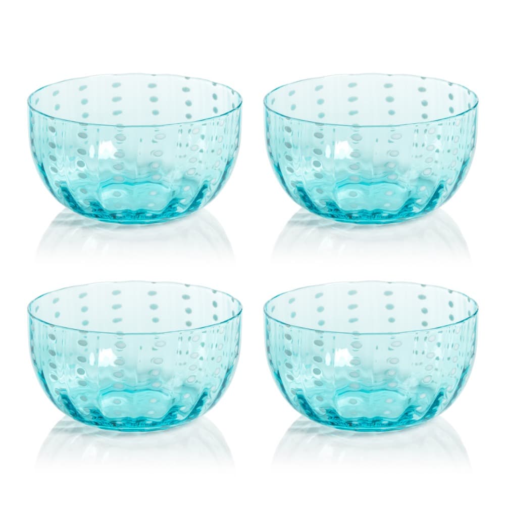 Aqua Blue Pescara White Dot Condiment Glass Bowls, Set of 4 by Zodax ...