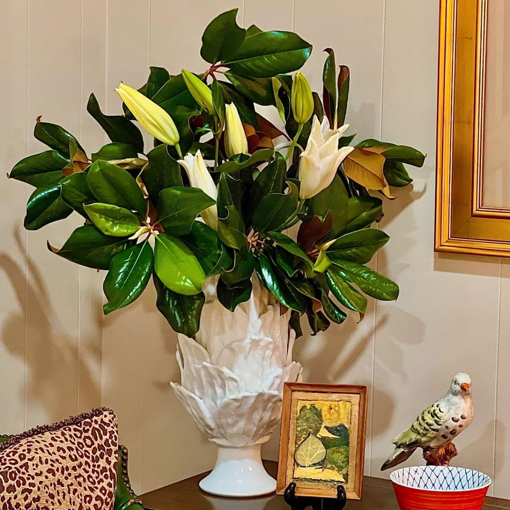 White Foliage Footed Vase by Abigails - Seven Colonial