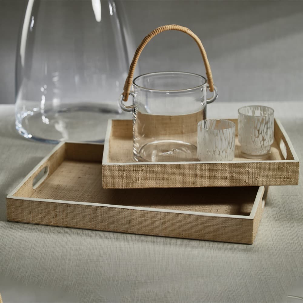 Reggio Natural Fiber Raffia Trays with Leather Trim by Zodax - Seven Colonial