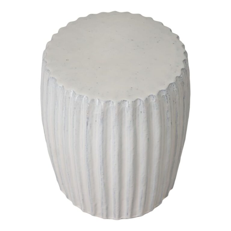 Pleated Round White Ceramic Garden Stool by Emissary - Seven Colonial