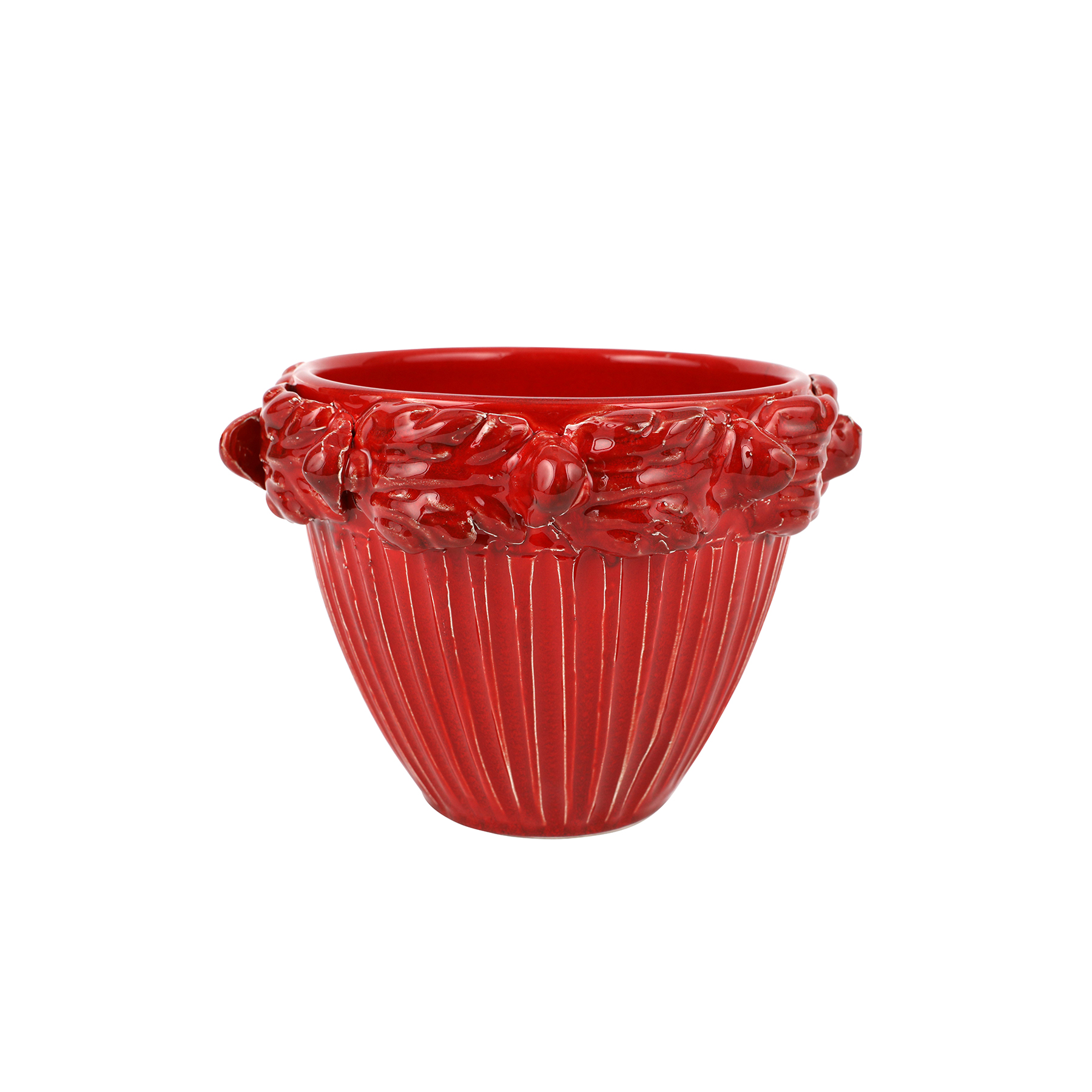 Rustic Garden Red Acanthus Leaf Small Cachepot by VIETRI - Seven Colonial