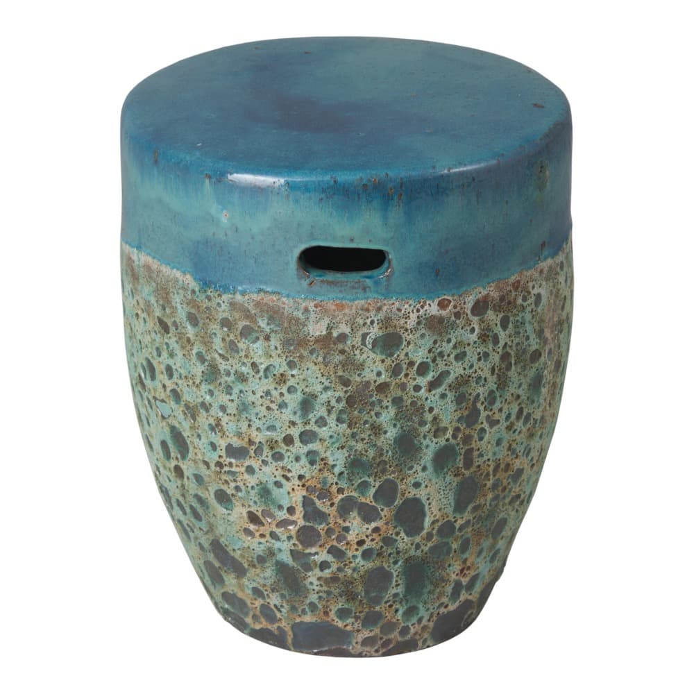 Round Reef Teal Ceramic Garden Stool by Emissary - Seven Colonial