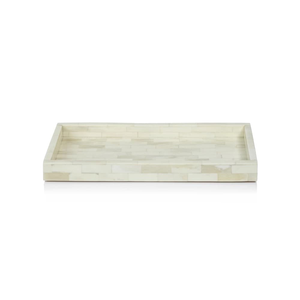 Mahar Large Rectangular White Bone Inlay Tray by Zodax - Seven Colonial
