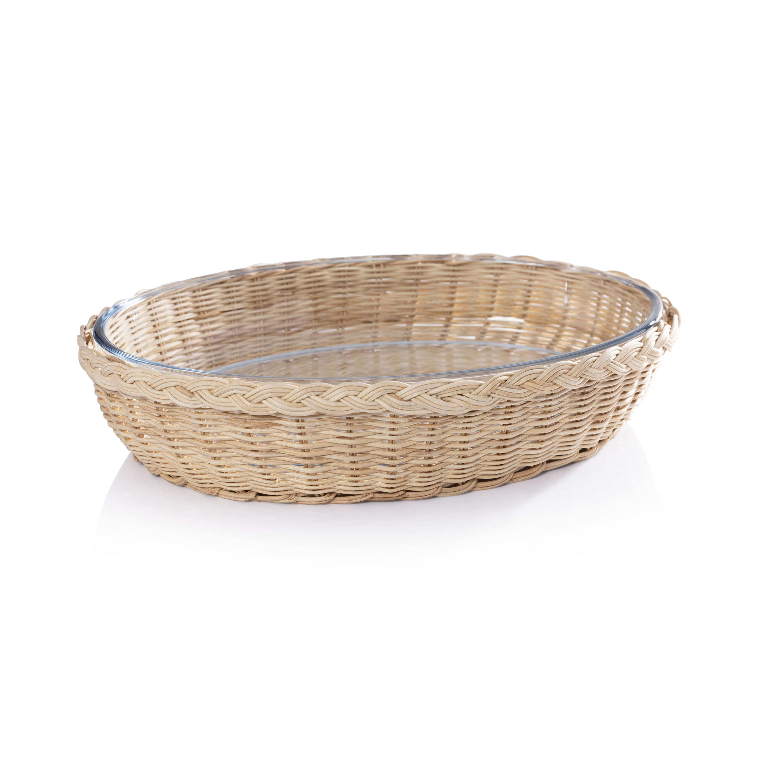 The Palmier Oval Pyrex in Rattan Basket, 16.5" x 11.75" x 3.25" by ...