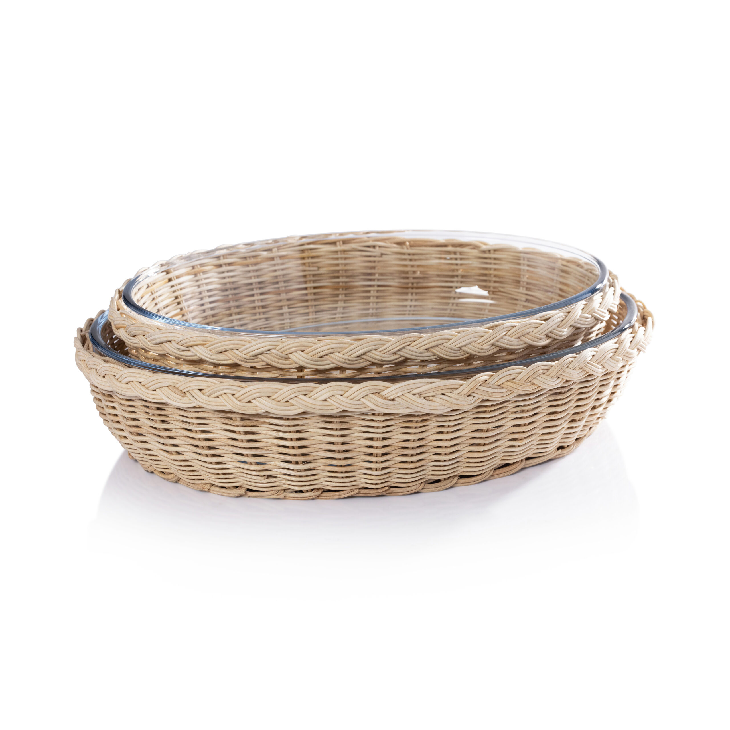 The Palmier Oval Pyrex in Rattan Basket, 16.5" x 11.75" x 3.25" by ...