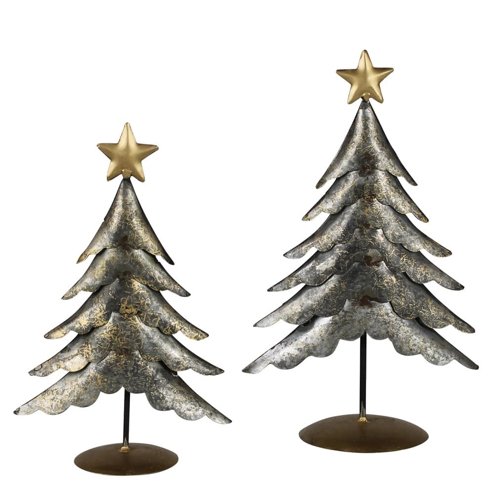 Galvanized Metal Christmas Trees with Gold Stars Set of 2 by HomArt ...