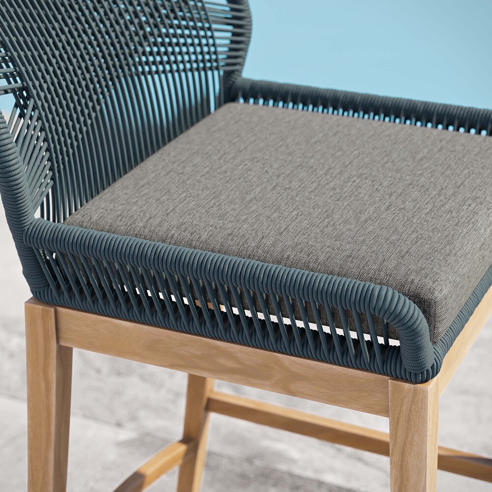 Wellspring Outdoor Patio Teak Wood Bar Stool in Blue Graphite by Modway ...